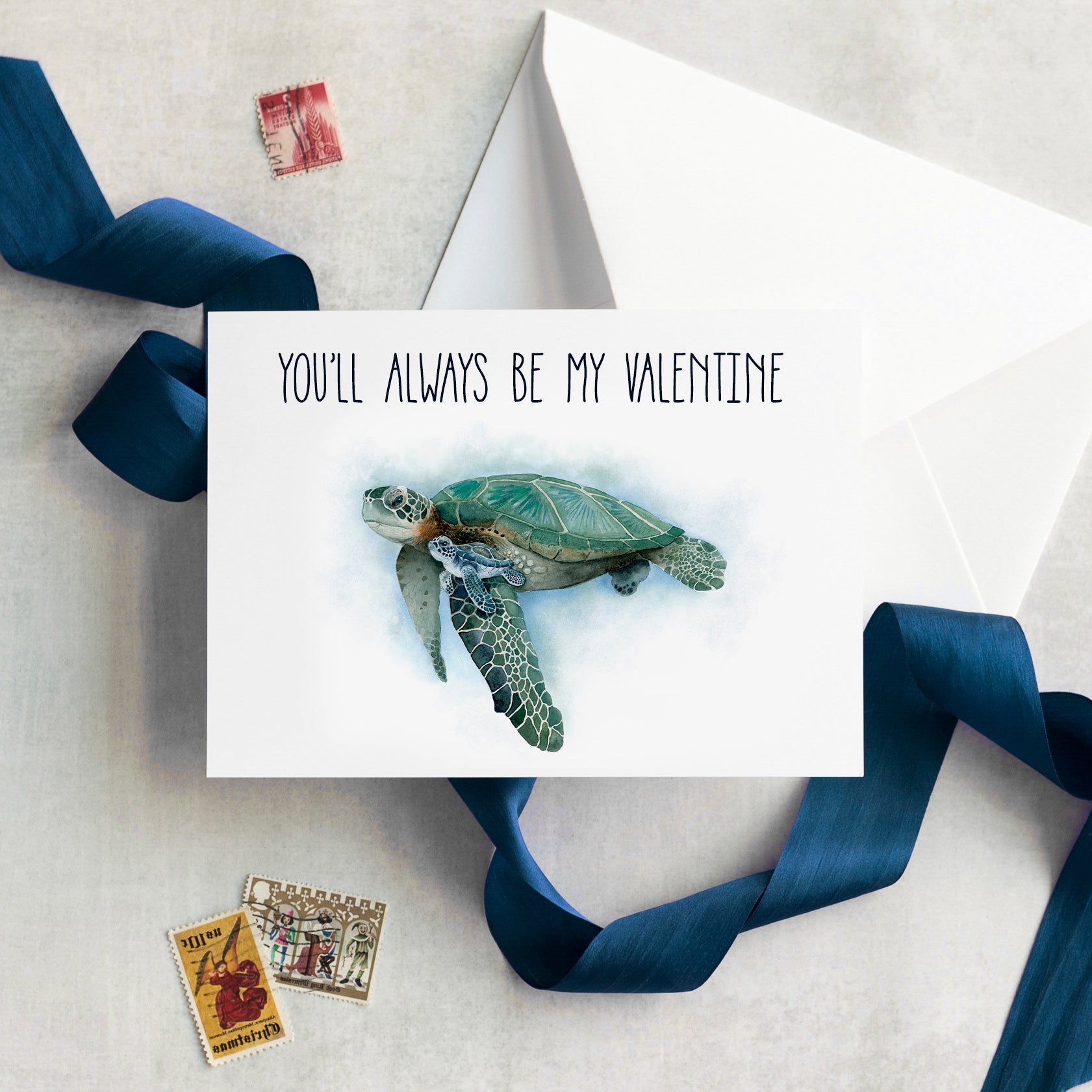 Sea Turtle Valentine's Day Card | V-Day Greeting Card – Tiny Toes Design