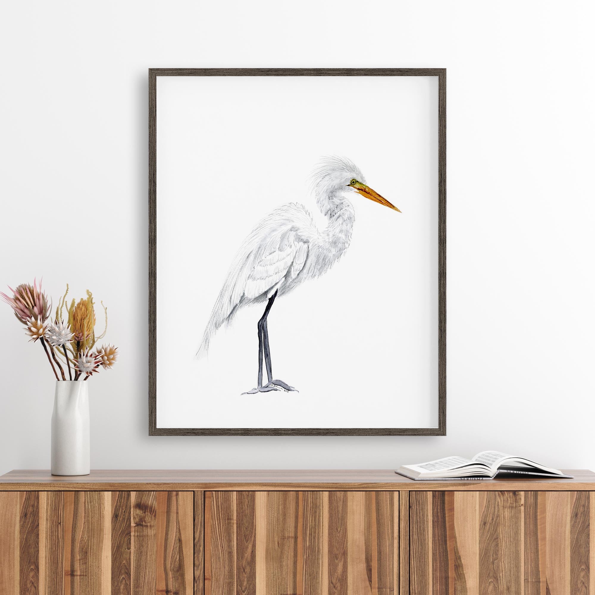 Great Egret Watercolor Illustration | Bird Wall Art | Tiny Toes Design