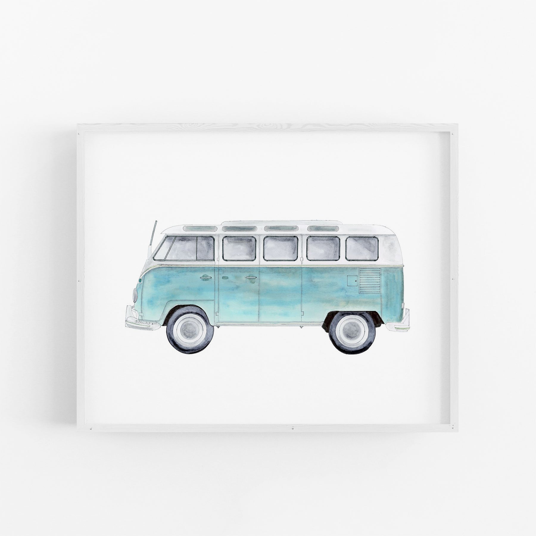 Camper Van in Blue Wall Art | Kombi Illustration Print – Tiny Toes Design