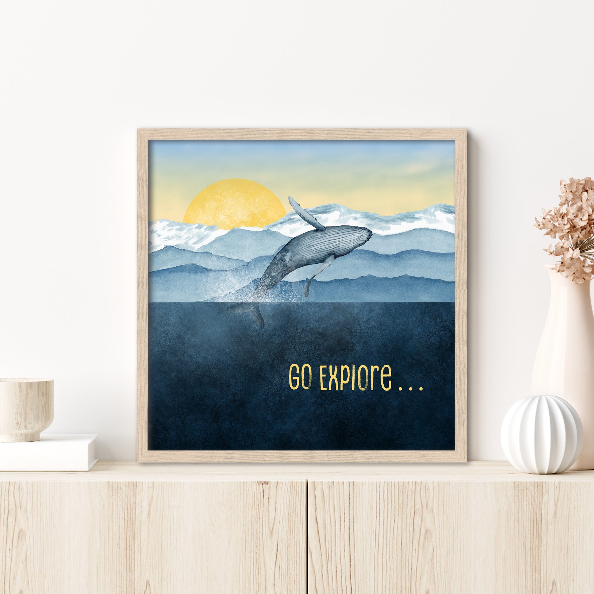 "Go Explore" Inspirational Whale Art for Kids – Tiny Toes Design