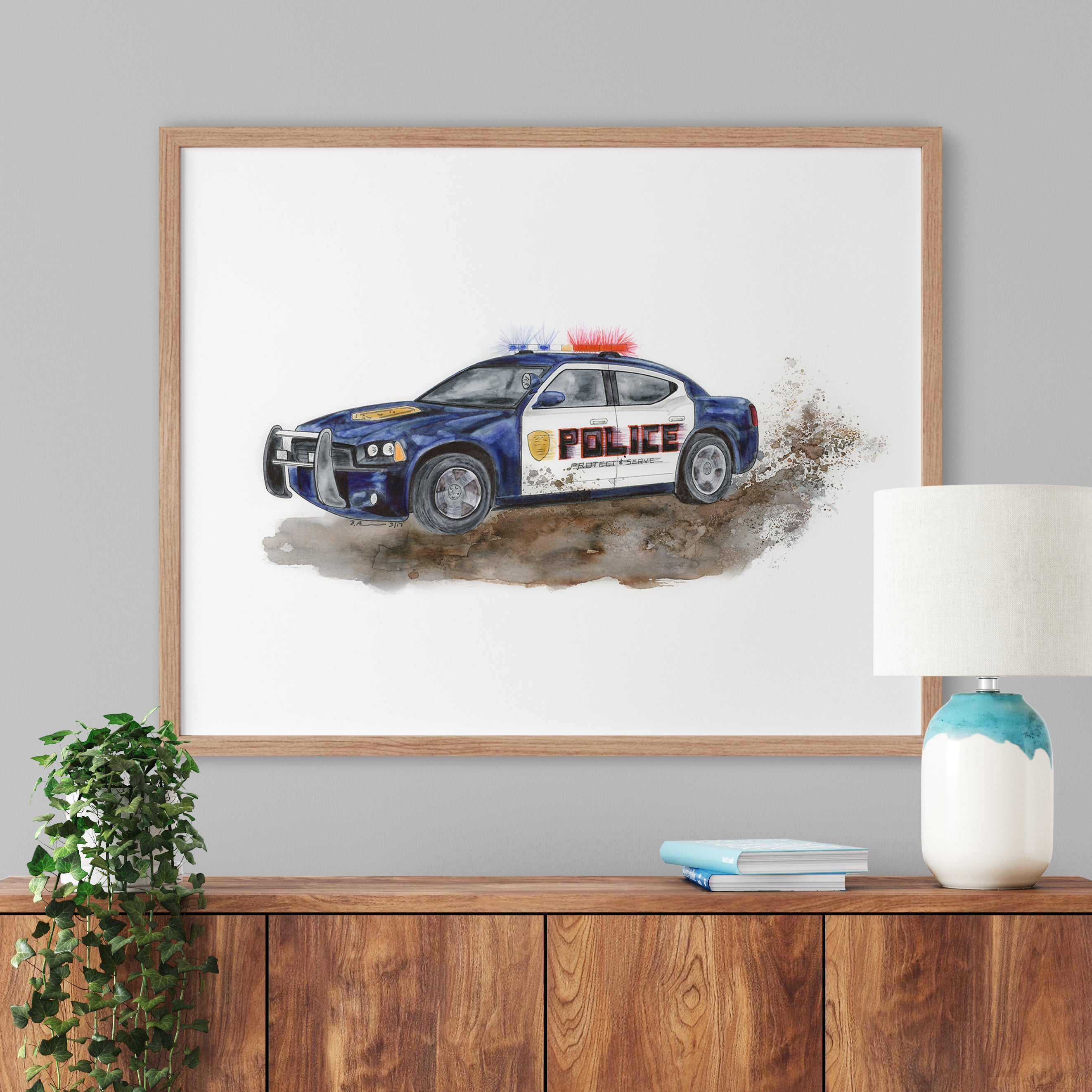 Police Car Nursery Art | First Responder Car Print – Tiny Toes Design