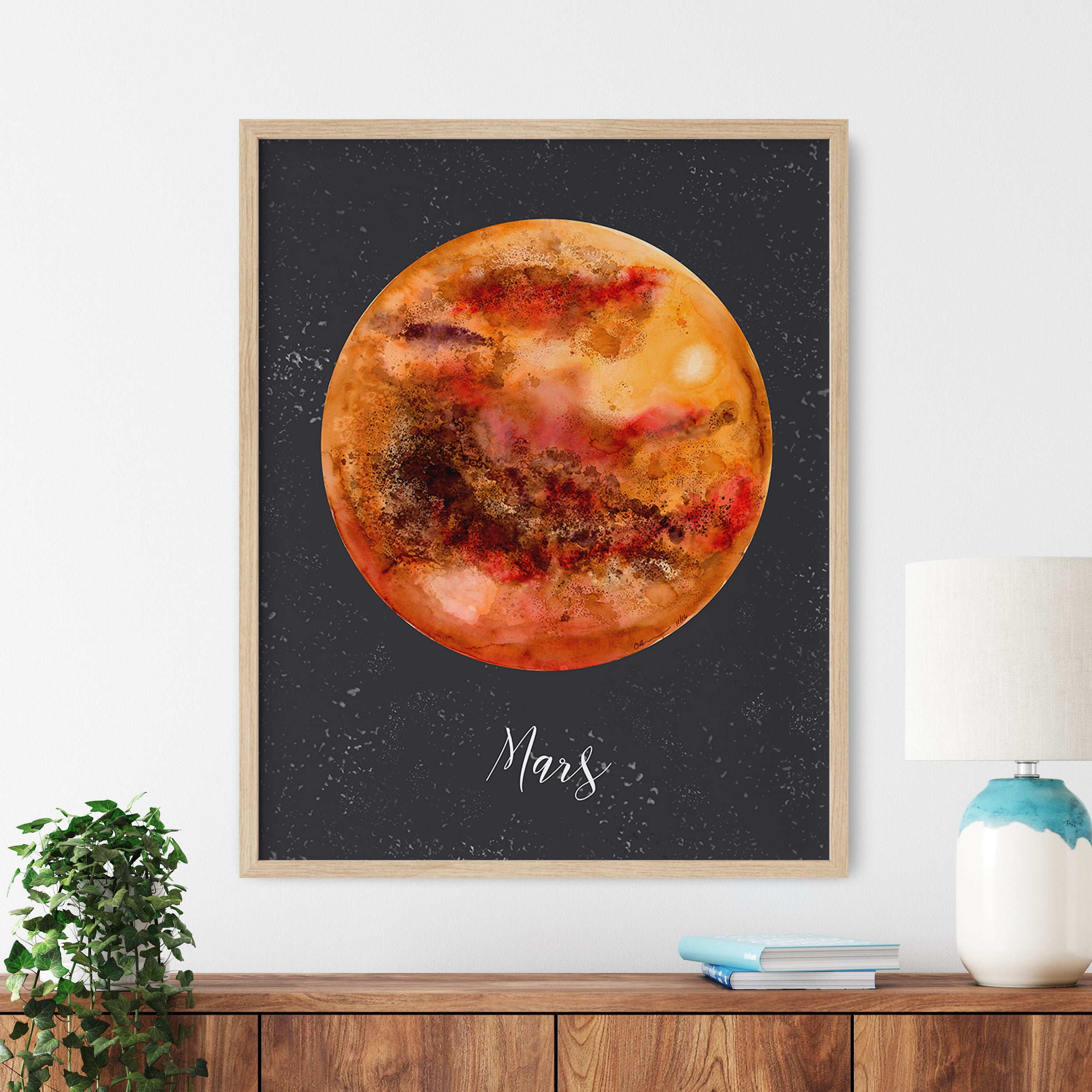Planet Mars with Starry Night Sky Poster | Space Art – Tiny Toes Design