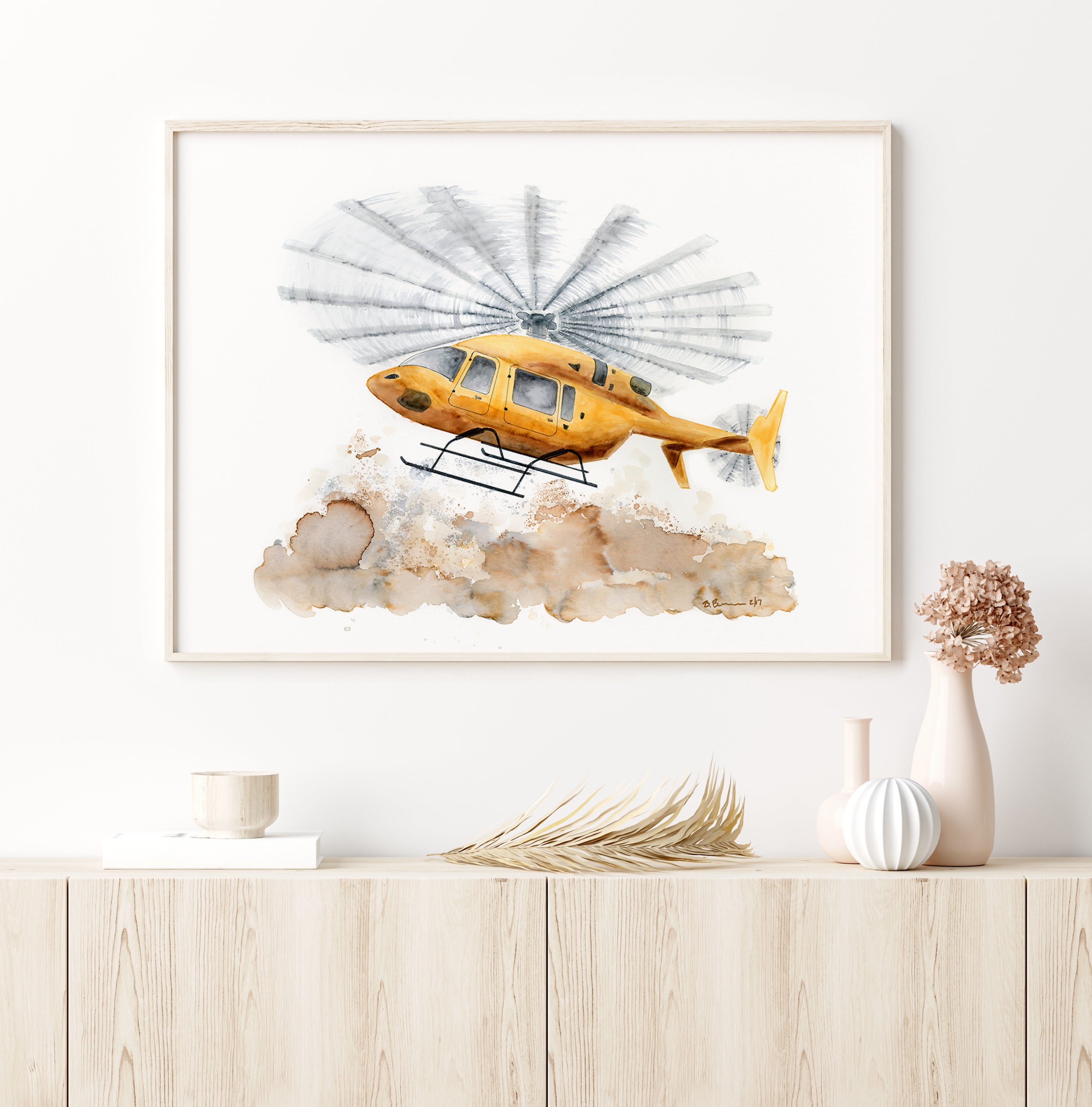 Yellow Helicopter Kids Art | Vehicle Playroom Decor – Tiny Toes Design
