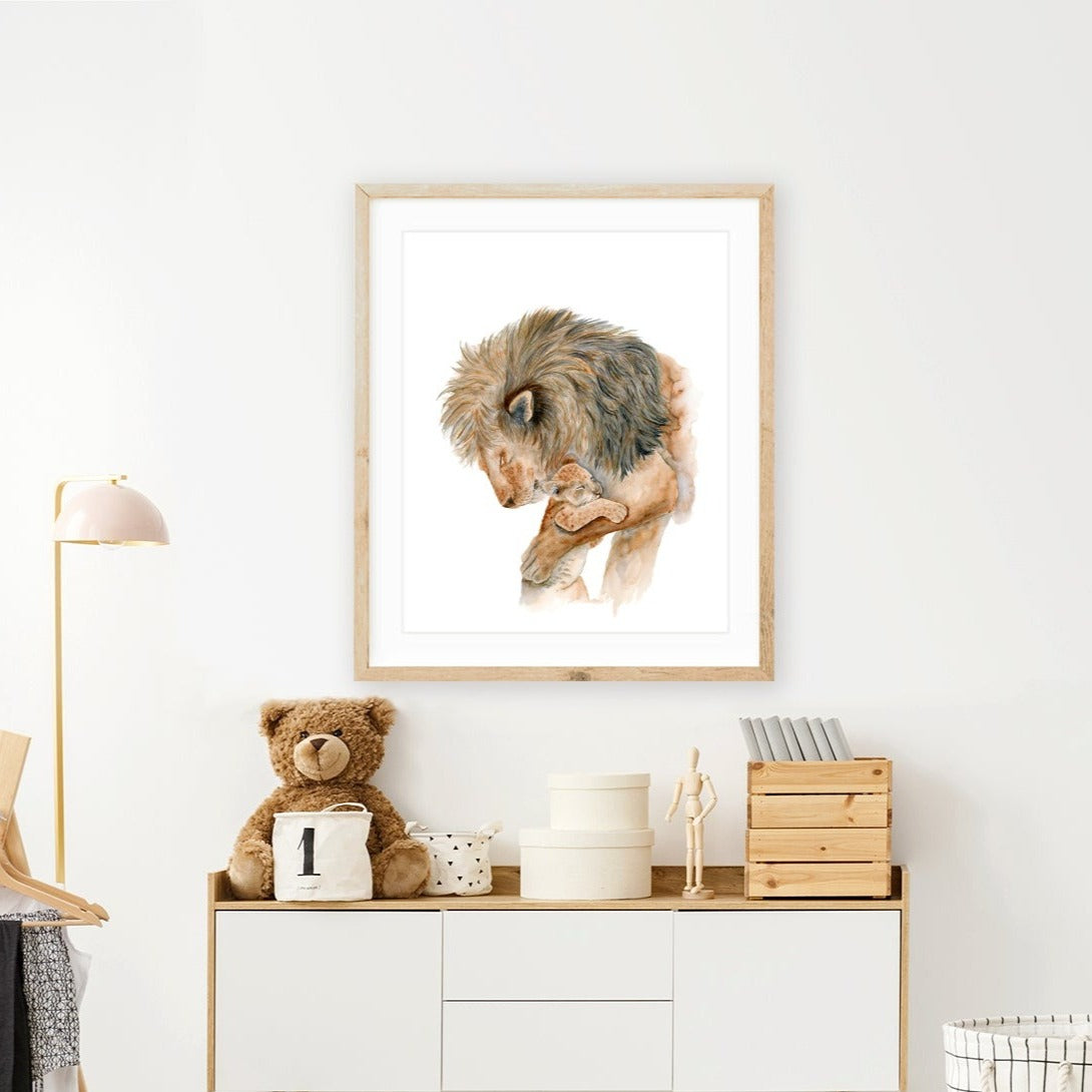 Dad and Baby Lion Watercolor Print | Brett Blumenthal | Tiny Toes Design