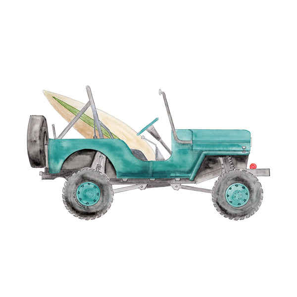 Turquoise Jeep Wall Art | Beach Vintage Car Decor |Tiny Toes Design