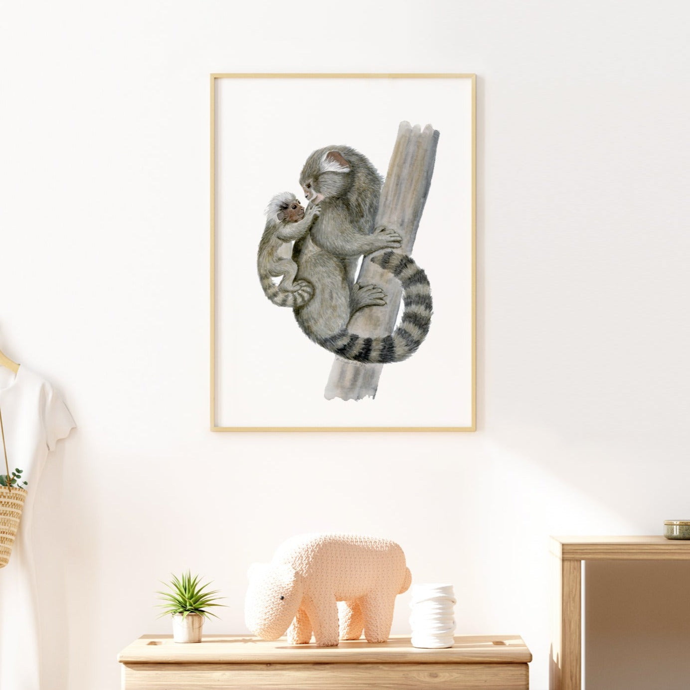 Mom and Baby Marmoset Art Print | Monkey Baby Room Decor - Tiny Toes Design