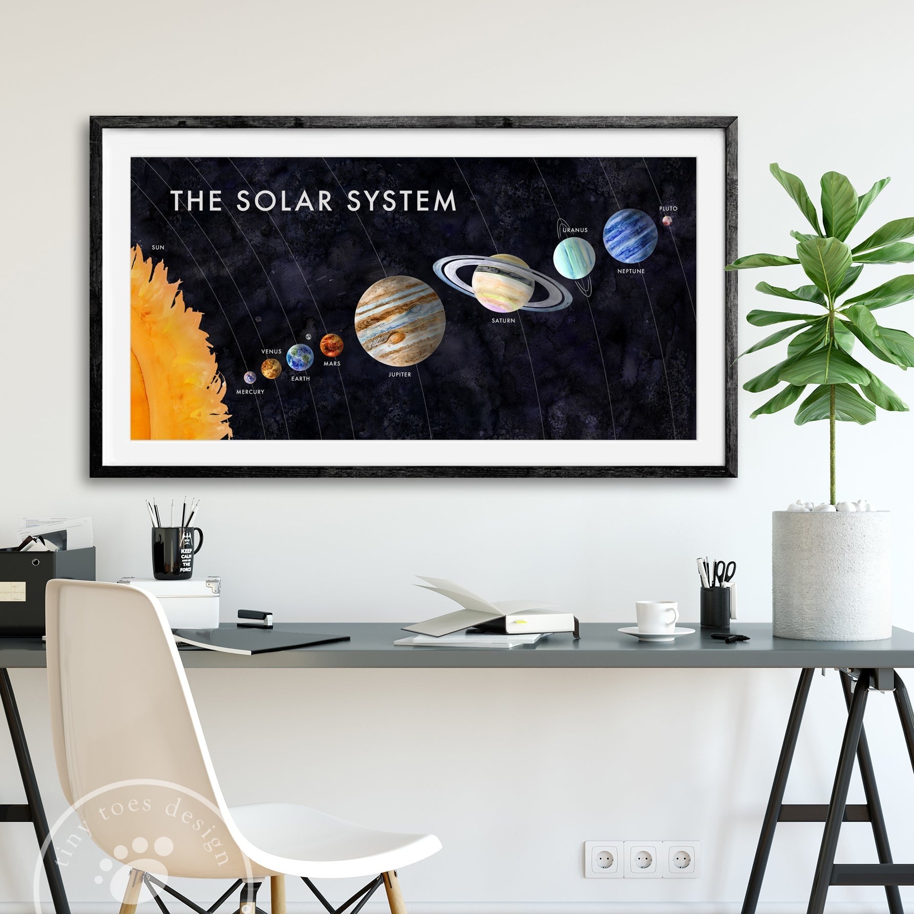 Solar System Panoramic Educational Print | Space Decor – Tiny Toes Design