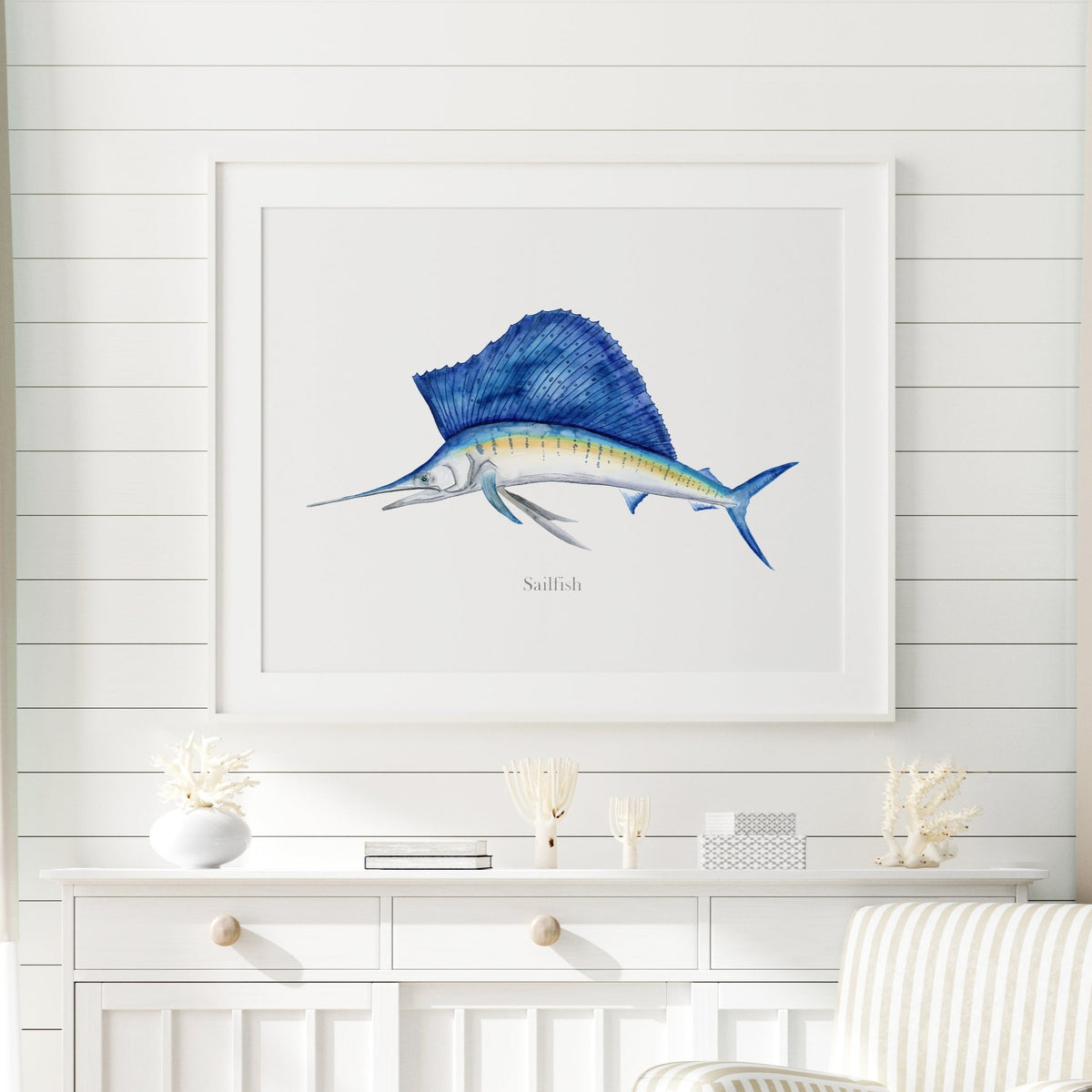 Sailfish Watercolor Fish Painting | Billfish Art Print - Tiny Toes Design