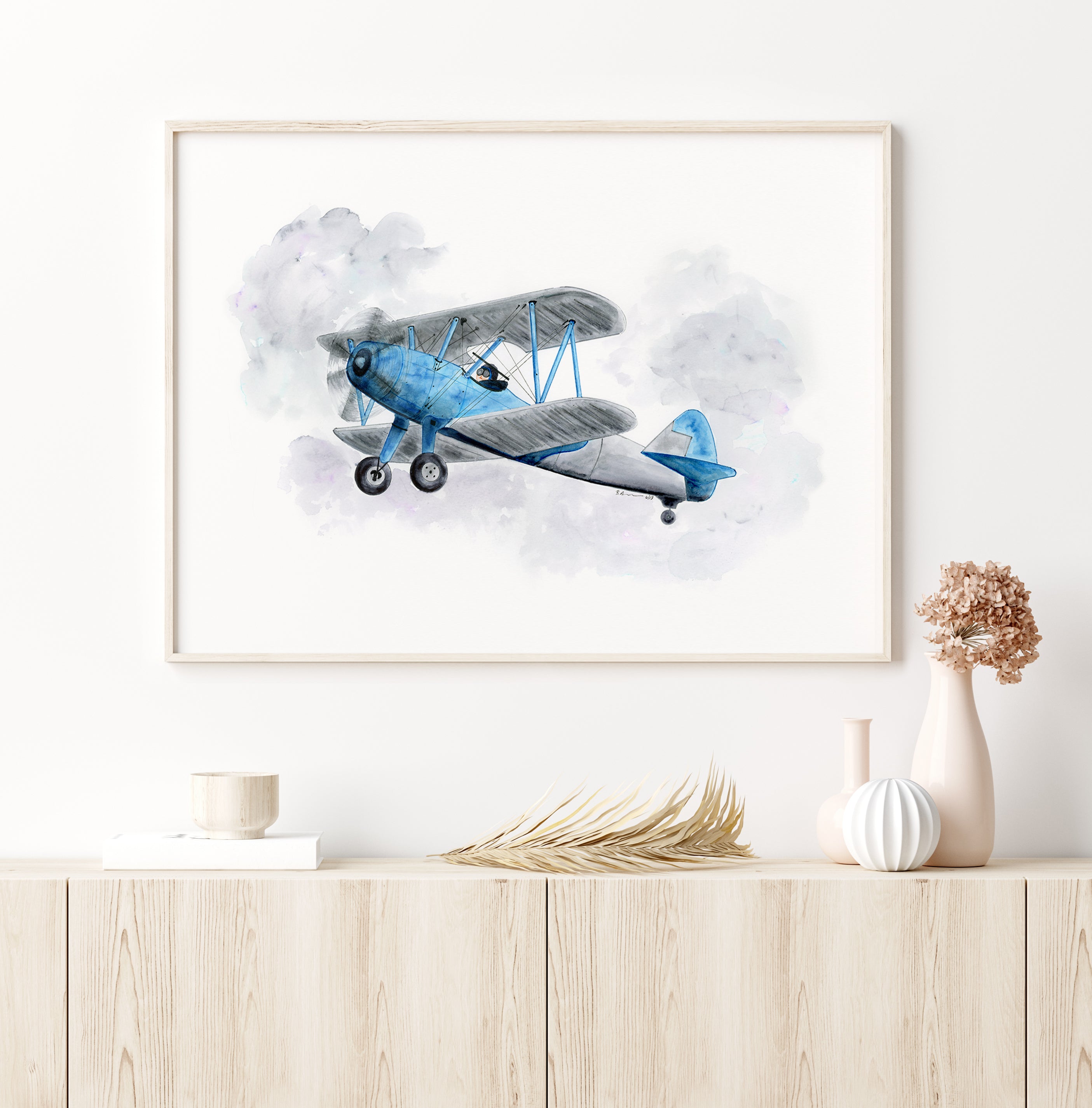 Biplane in Blue Wall Decor | Airplane Nursery Art – Tiny Toes Design