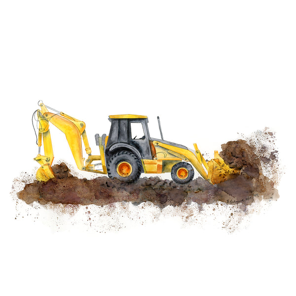 Yellow Backhoe Print | Construction Nursery Decor - Tiny Toes Design