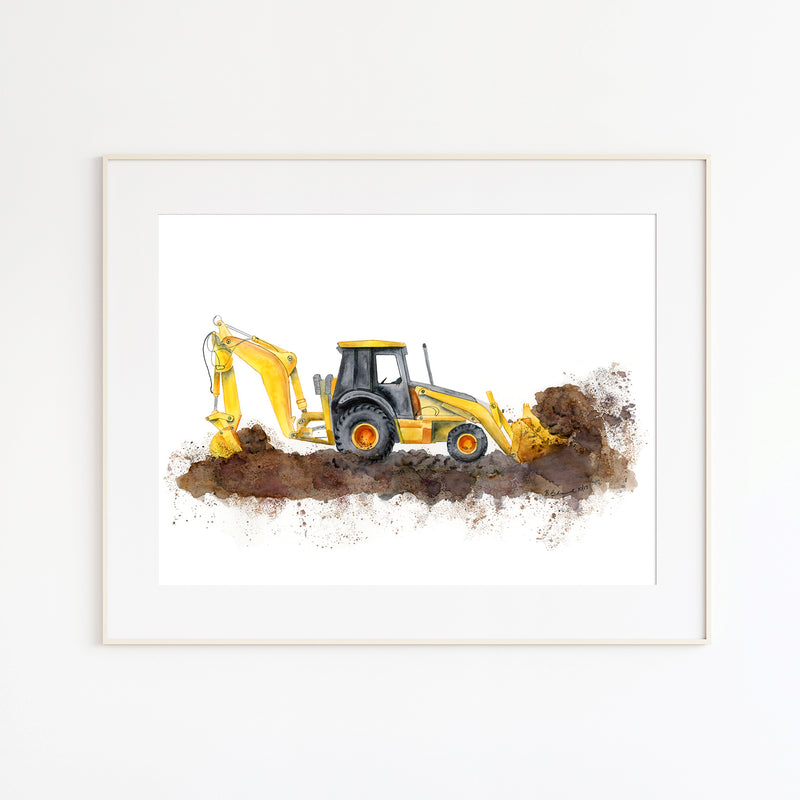 Backhoe Illustration Print - Kid's Room Decor | Brett Blumenthal | Tiny ...