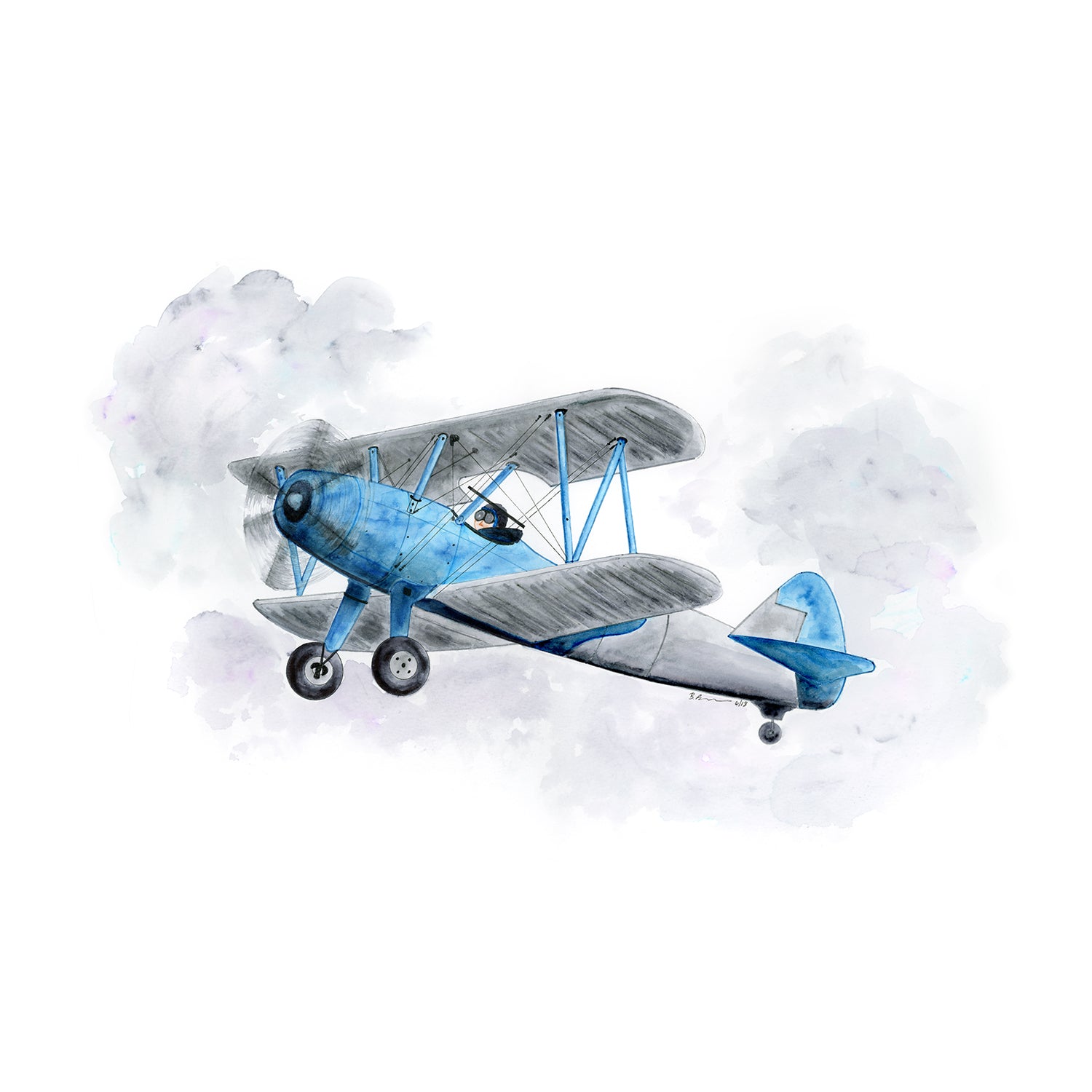 Blue Biplane Art Print | Brett Blumenthal | Tiny Toes Design