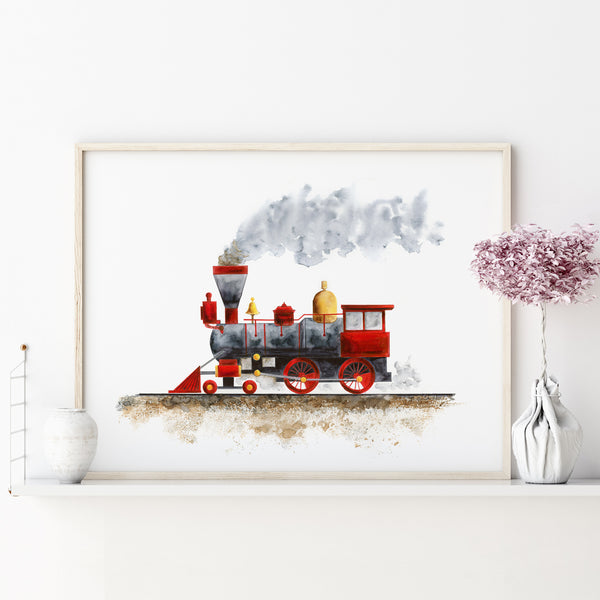Red Steam Engine Illustration Print | Brett Blumenthal | Tiny Toes Design