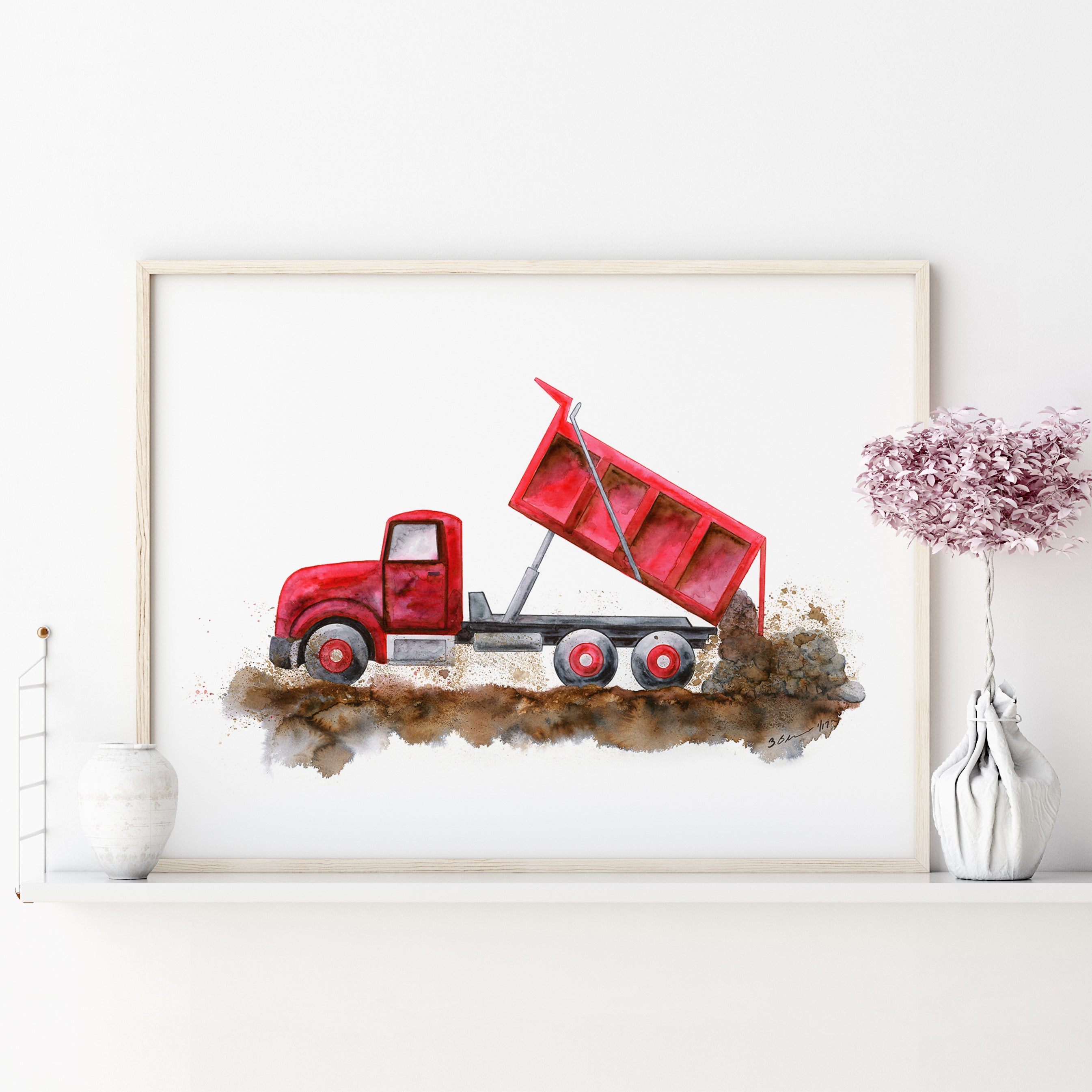Dump Truck in Red Print | Construction Nursery Decor – Tiny Toes Design
