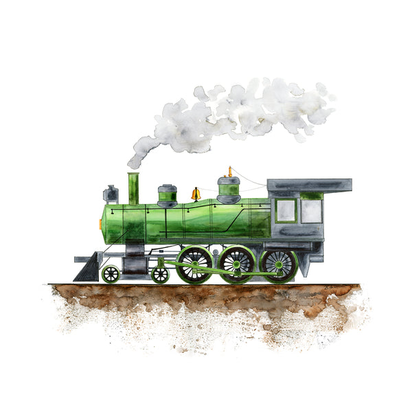 Green Locomotive Nursery Art | Train Playroom Decor | Tiny Toes Design