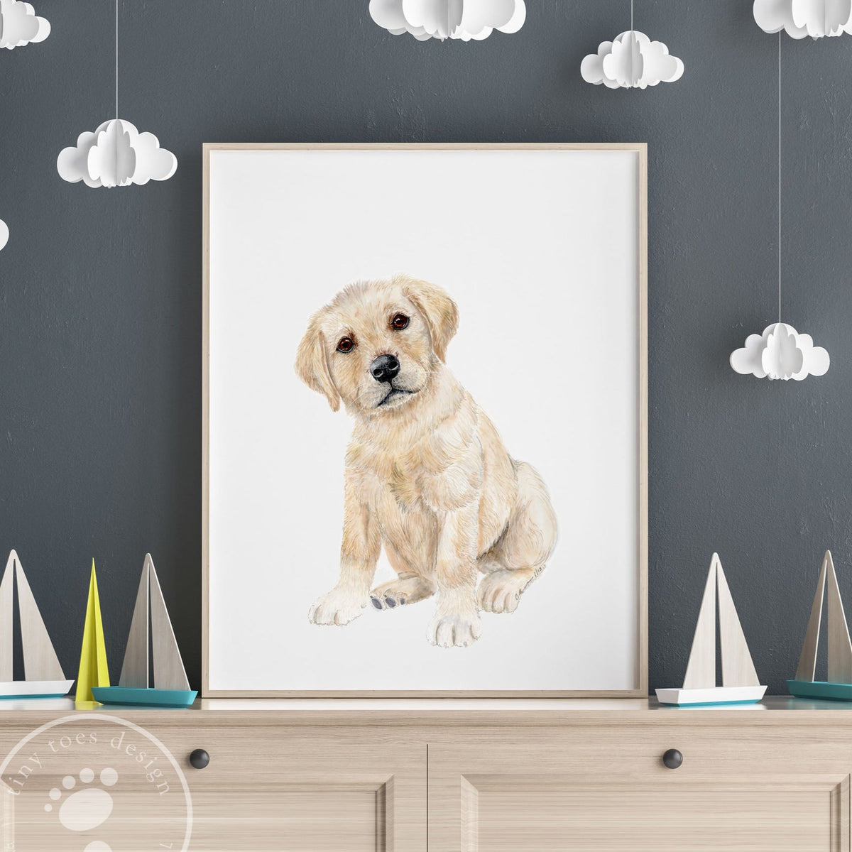 Yellow Labrador Puppy Portrait | Dog Nursery Decor | Tiny Toes Design